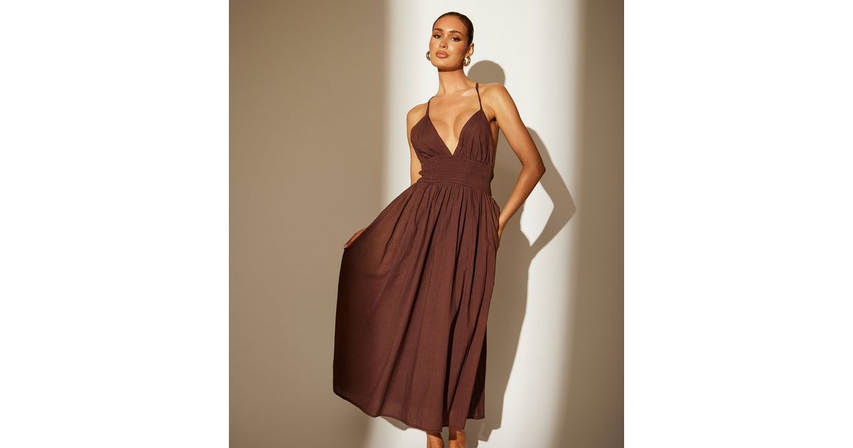 South Beach Brown Halterneck Midi Dress | New Look