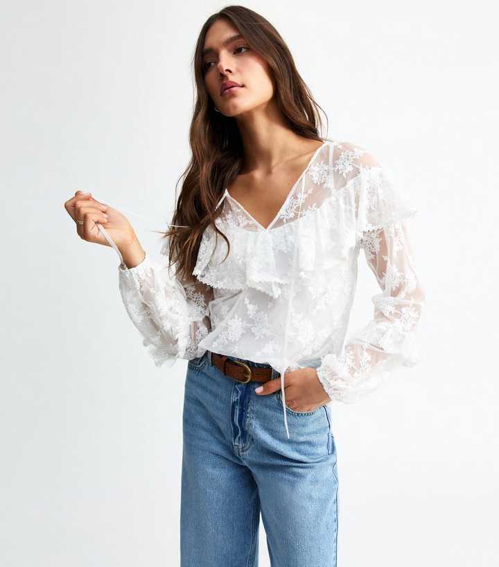 Mesh Blouse White Lychee Mesh Top In White | Repertoire