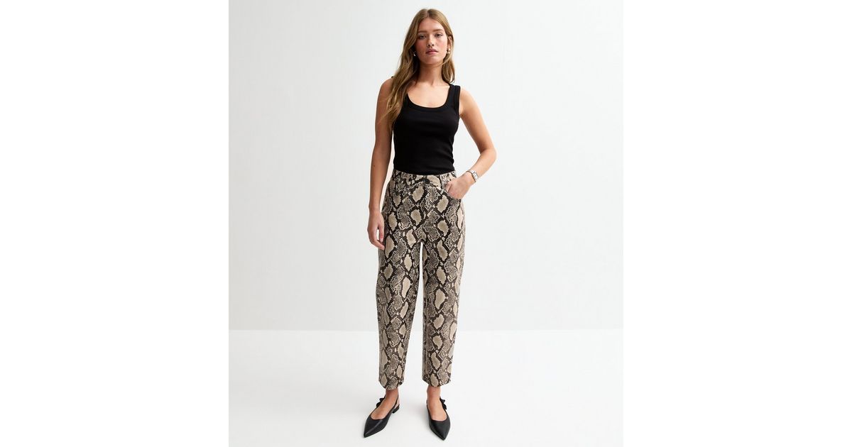 Light Grey Faux Leather Snake Print Trousers | New Look