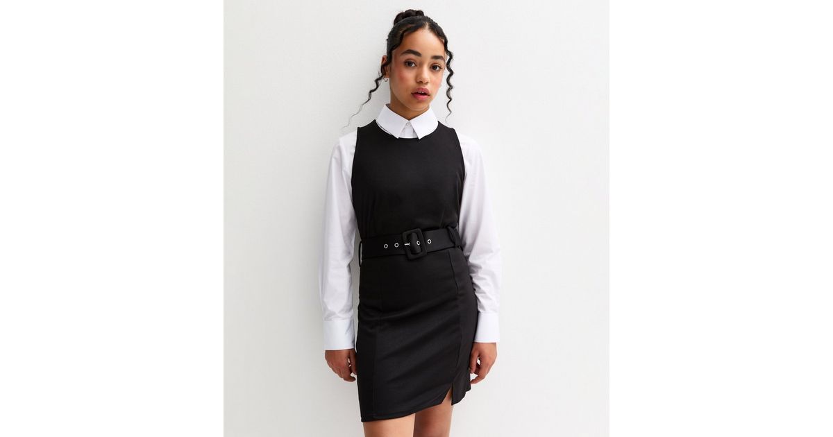 Girls Black Belted Sleeveless School Dress | New Look
