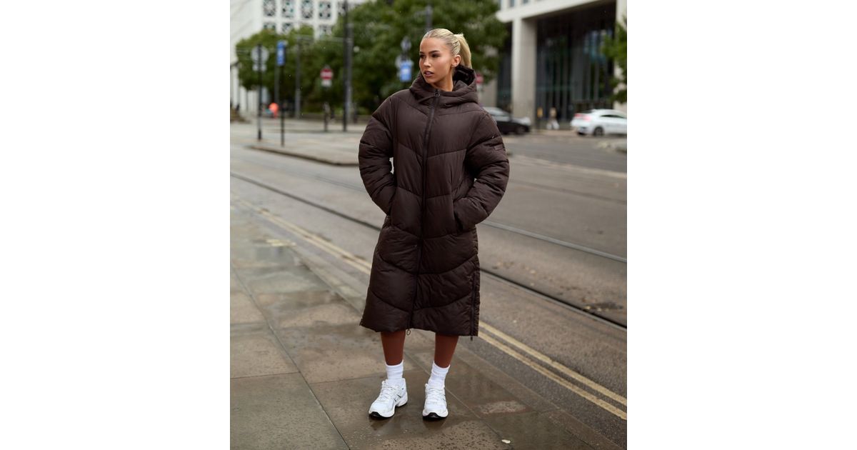 Gym King Brown Longline Puffer Jacket | New Look