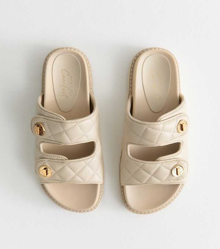 Off White Faux Leather Quilted Chunky Sole Sandals | New Look