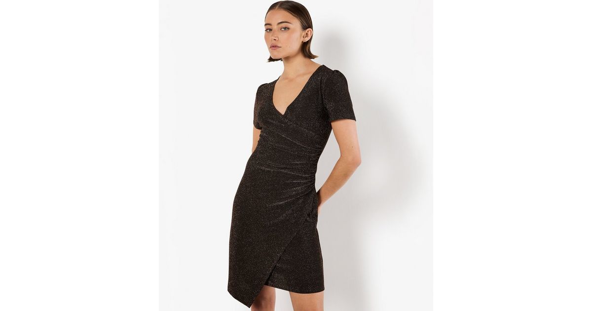 Apricot Bronze Metallic Wrap Effect Mini Dress | New Look