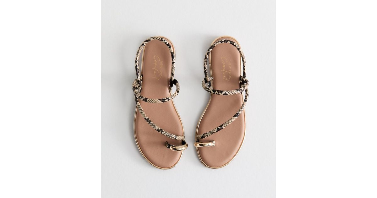 Off White Faux Leather Snake Print Toe Post Sandals | New Look