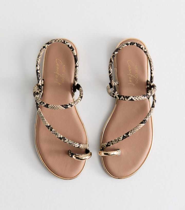 Off White Faux Leather Snake Print Toe Post Sandals | New Look