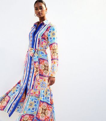 Multicoloured Tile Print Midi Shirt Dress | New Look