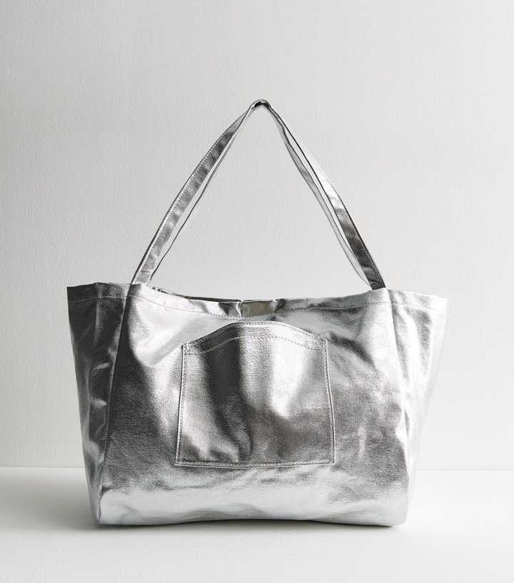 Silver Metallic Canvas Tote | New Look