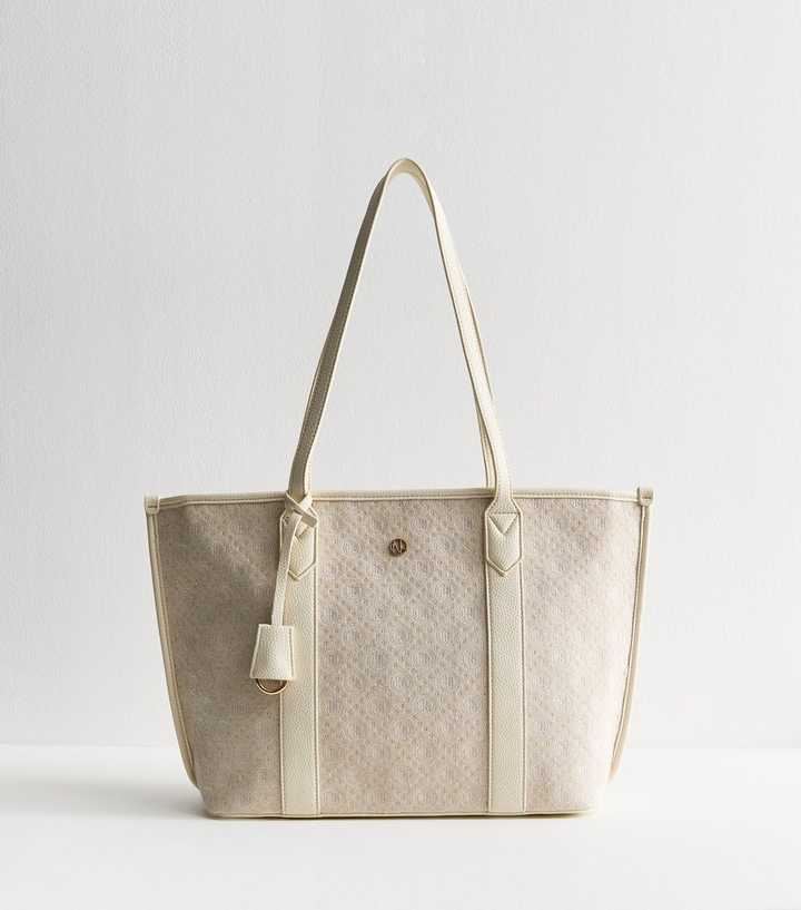 Cream Logo Jacquard Canvas Tote Bag | New Look