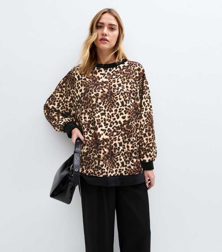 Gini London Mid Brown Leopard Print Oversized Top | New Look