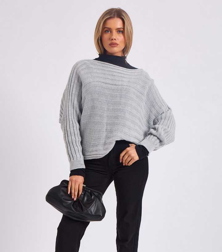 Gini London Grey Knit Batwing Sleeve Jumper | New Look