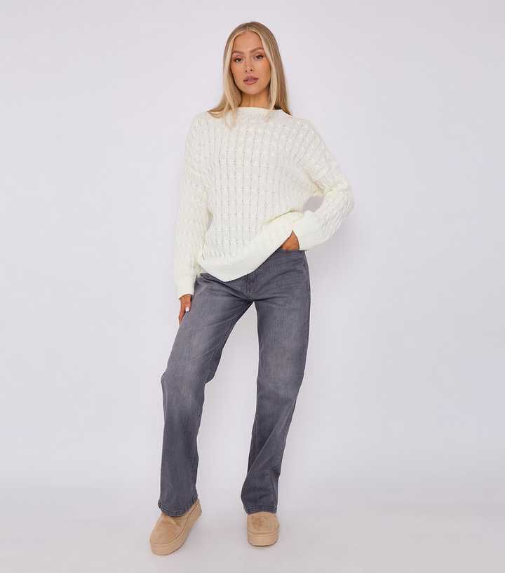 Gini London Cream Oversized Cable Knit Jumper | New Look