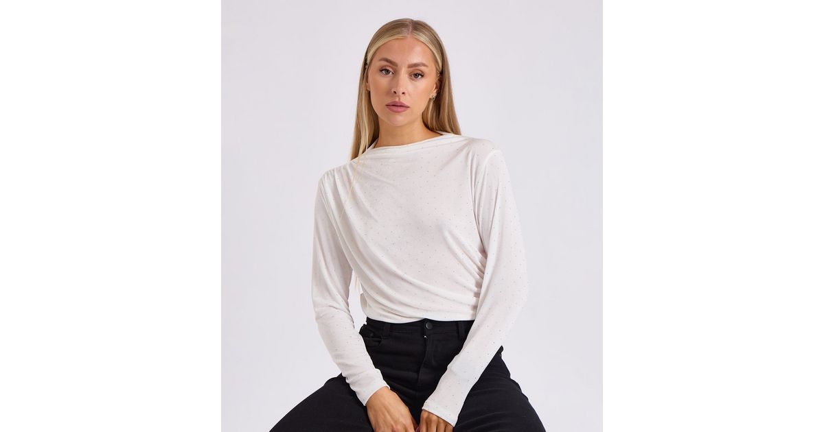 Gini London White Diamanté Cowl Neck Bodysuit | New Look