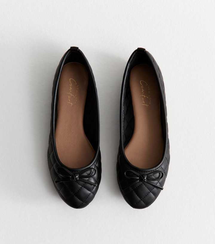 Black Quilted Faux Leather Ballet Flats | New Look