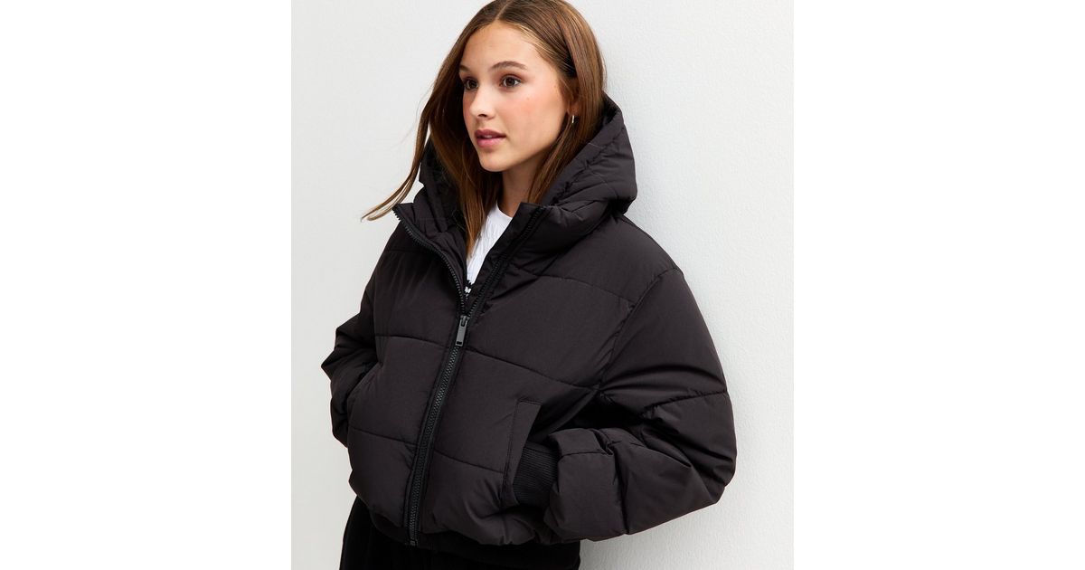 Girls Black Short Oversized Padded School Jacket | New Look