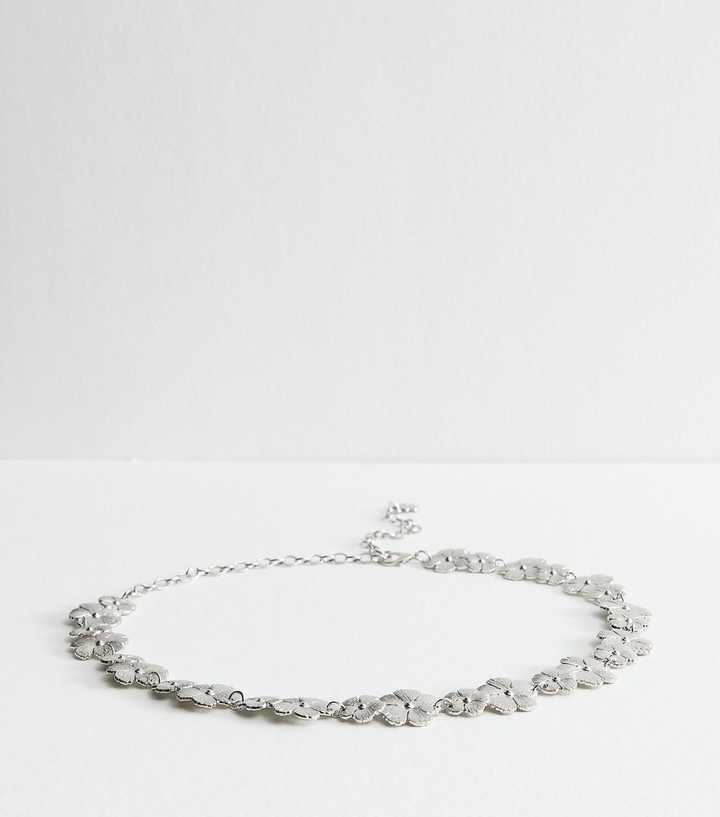 Silver Tone Flower Chain Link Belt | New Look