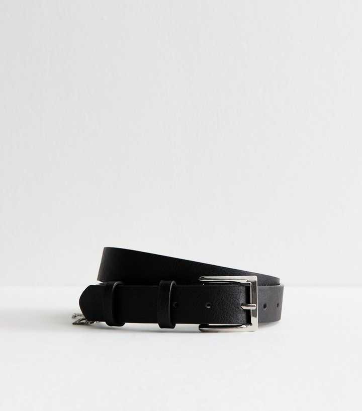 Black Faux Leather Eyelet Charm Belt | New Look