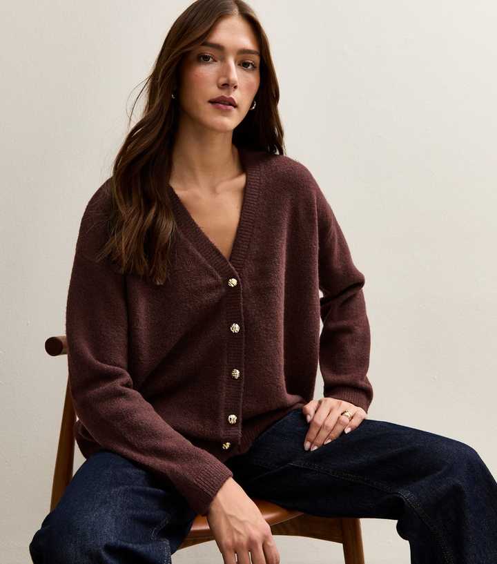 Dark Burgundy Oversized Boyfriend Cardigan | New Look