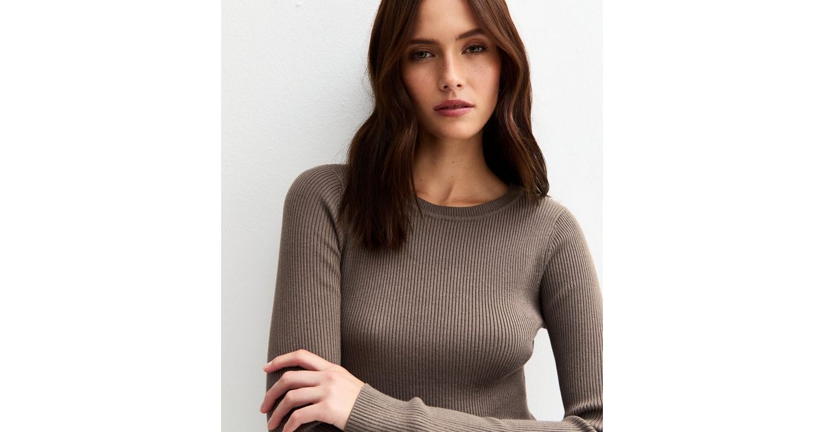 Mink Ribbed Crew Neck Jumper | New Look