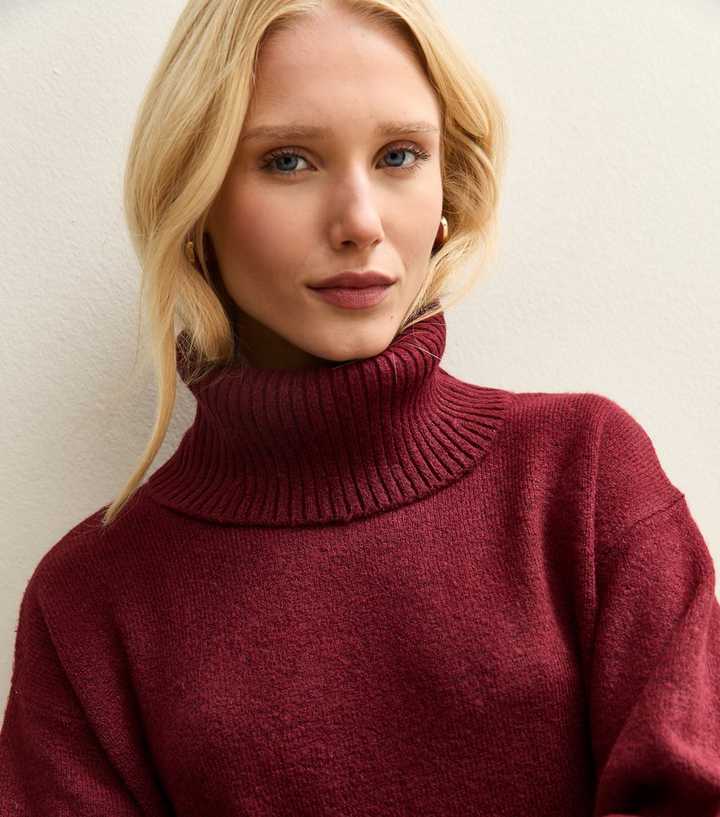 Dark Red Longline Roll Neck Jumper | New Look