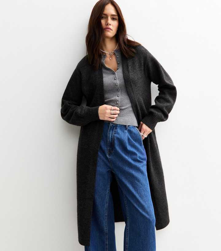 Dark Grey Relaxed Longline Cardigan | New Look