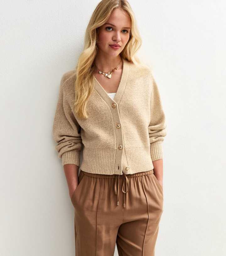 Cream Metallic Knit Batwing Sleeve Cardigan | New Look