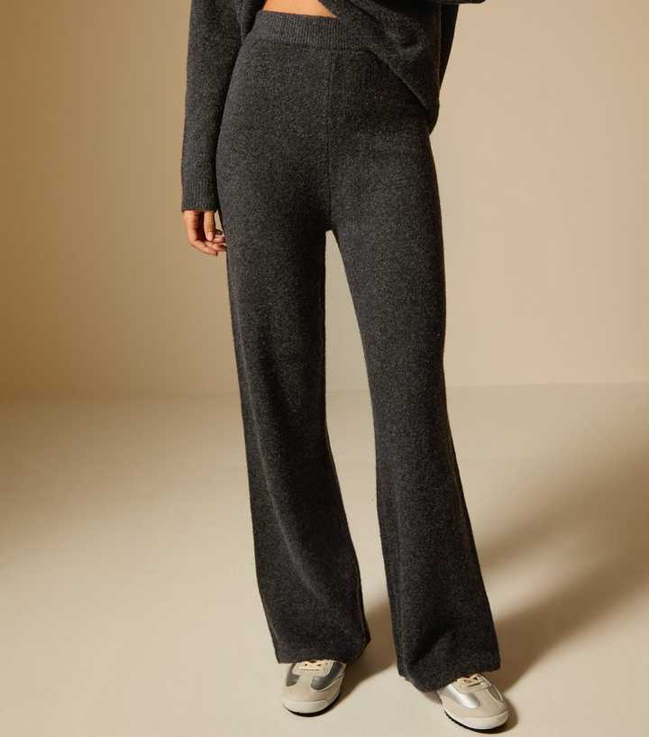 Dark Grey Knit Wide Leg Trousers | New Look