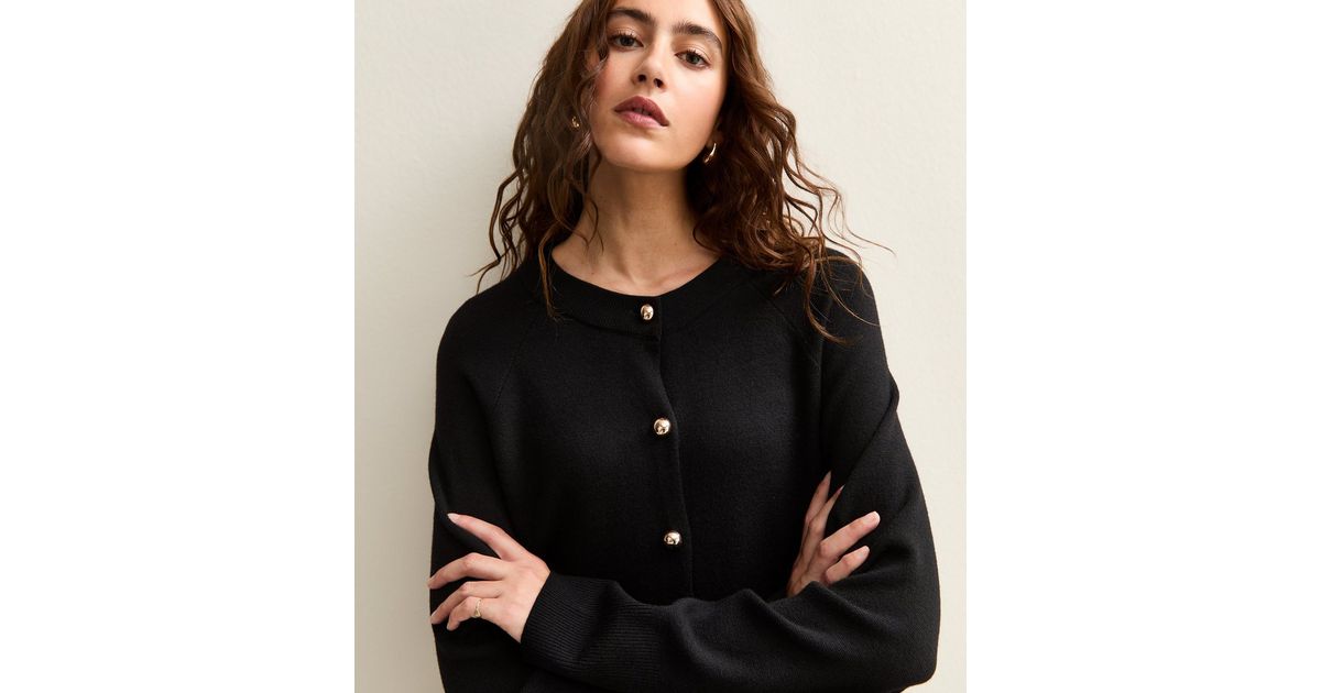 Black Longline Crew Neck Cardigan | New Look