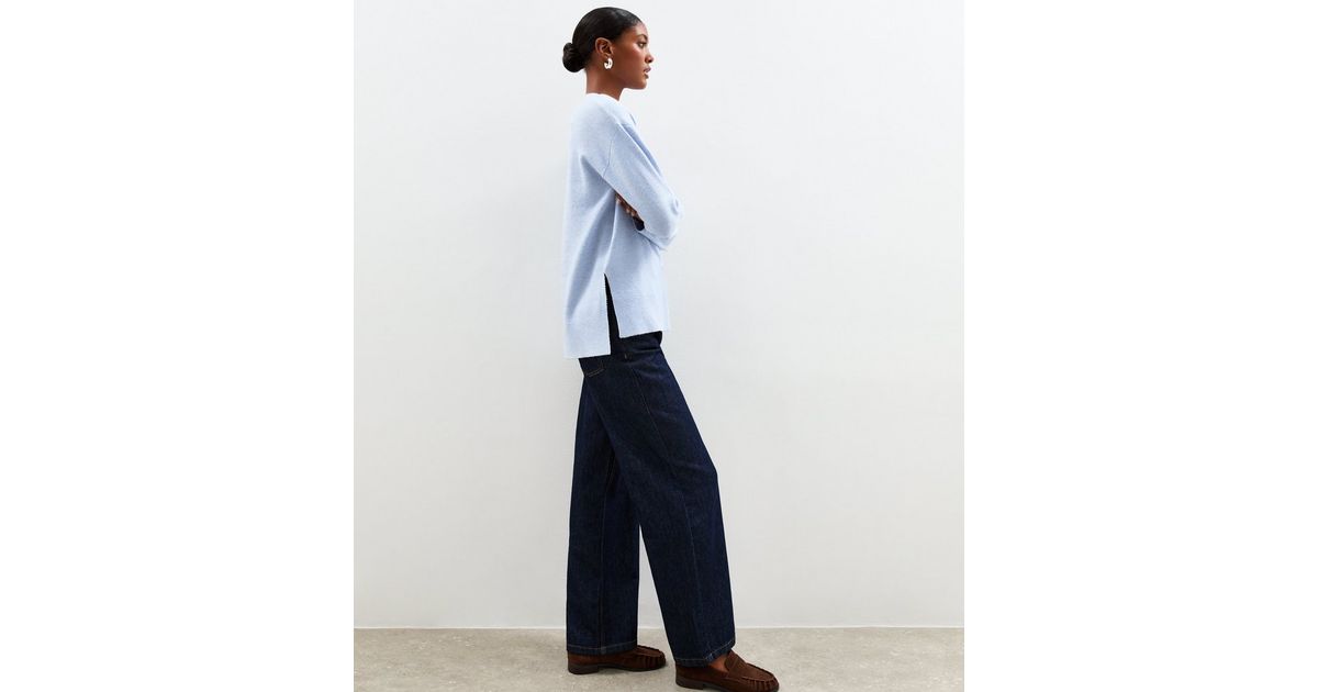 Light Blue Knitted Side Split Jumper | New Look