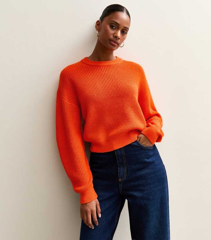 Orange Ribbed Crew Neck Knit Jumper | New Look