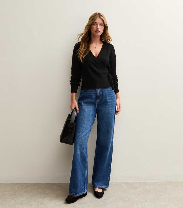 Black Puff Sleeve Wrap Jumper | New Look