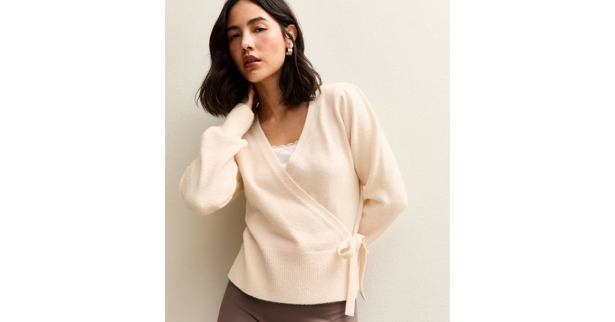 Cream Puff Sleeve Wrap Jumper | New Look