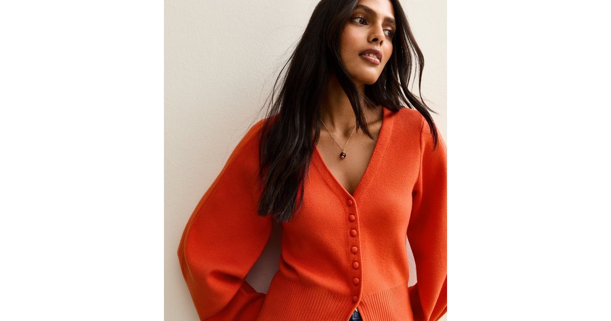 Bright Orange Compact Knit V-Neck Cardigan | New Look