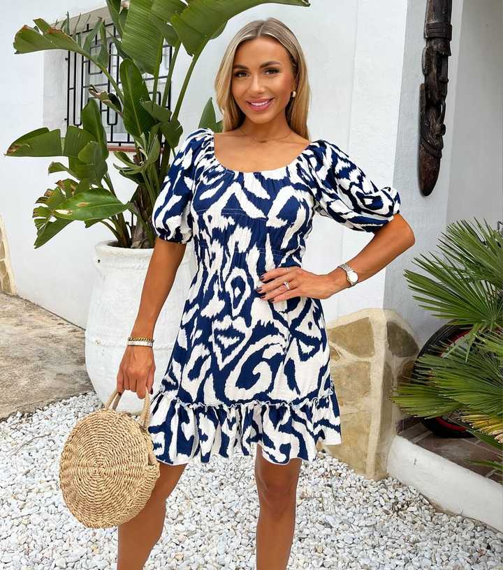 AX Paris Blue Abstract Print Mini Dress | New Look