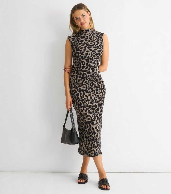 Gini London Grey Animal Print Ruched Jersey Dress | New Look