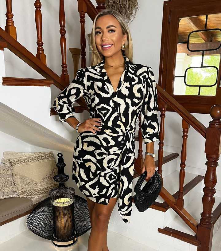 AX Paris Black Abstract Pattern Wrap Mini Dress | New Look