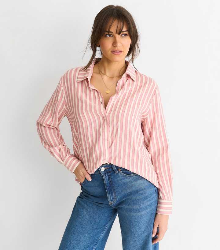 Gini London Pink Striped Oversized Shirt | New Look