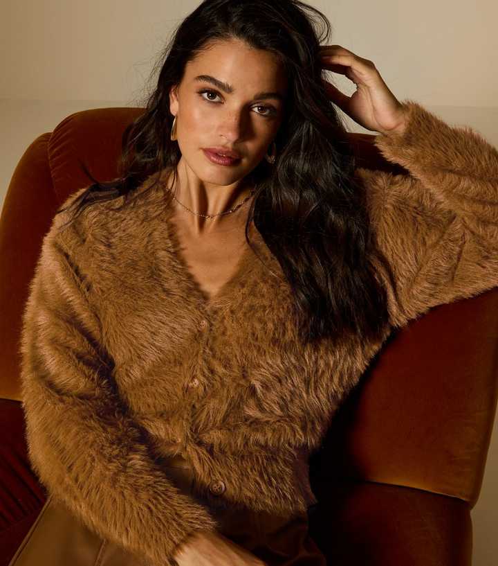 Tan Super Fluffy Button Up Cardigan | New Look