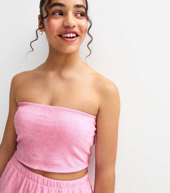 Girls Pink Towelling Bandeau Top | New Look