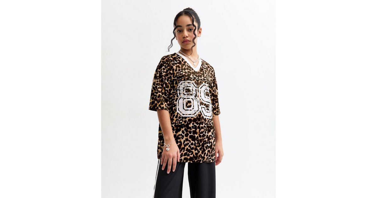 Girls Brown 89 Leopard Print Football Top | New Look