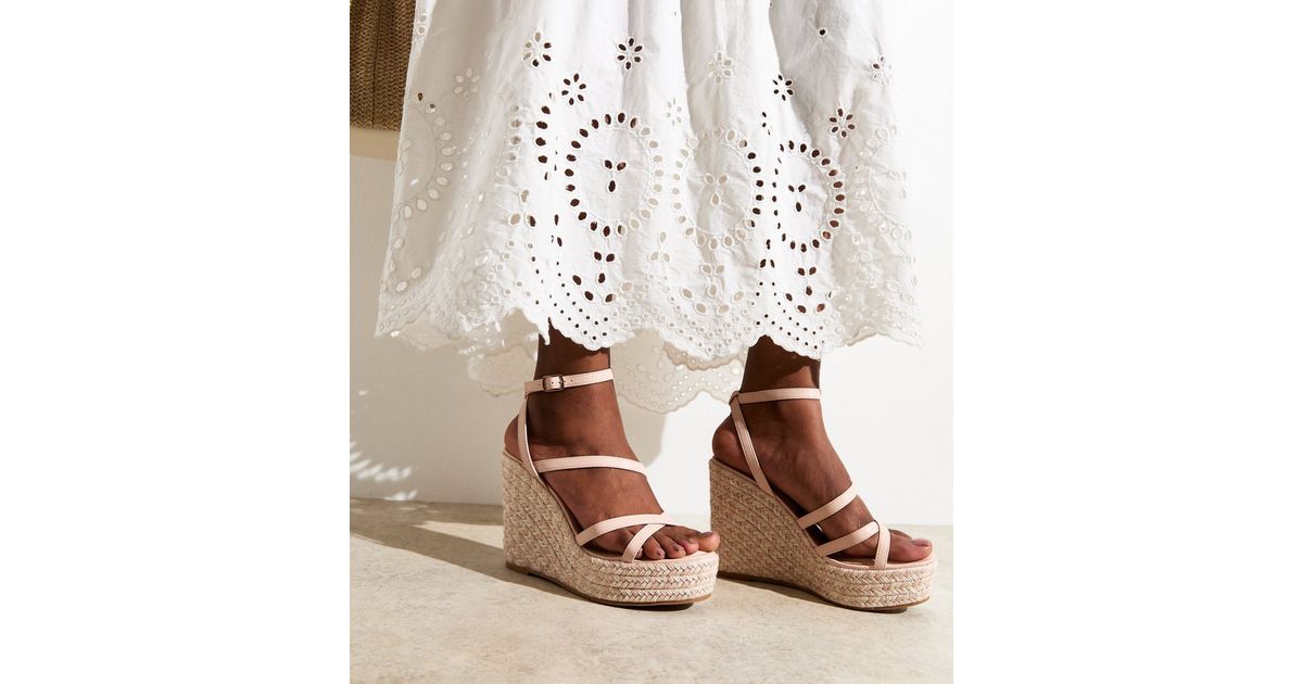 Light Pink Faux Leather Strappy Platform Wedge Sandals | New Look