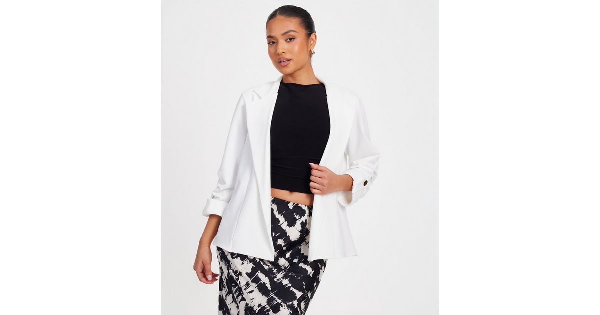 QUIZ Cream Ruched Sleeve Blazer | New Look