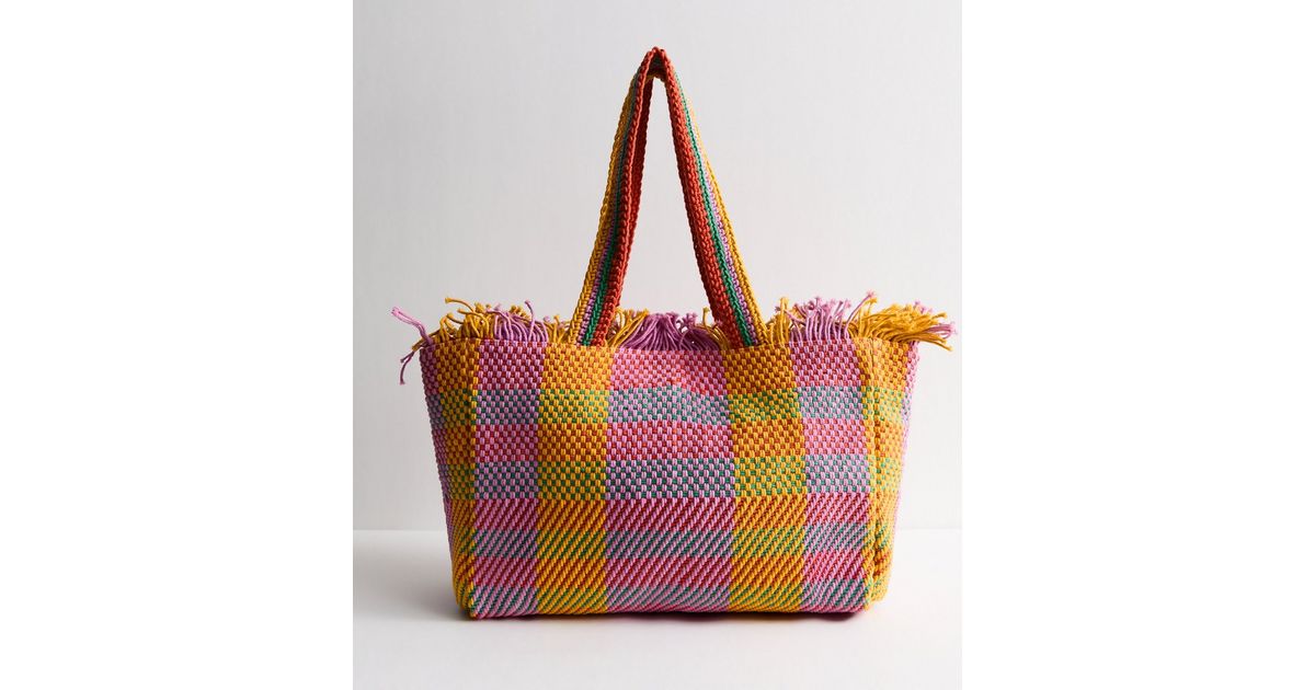 Multicoloured Woven Patchwork Beach Tote Bag | New Look