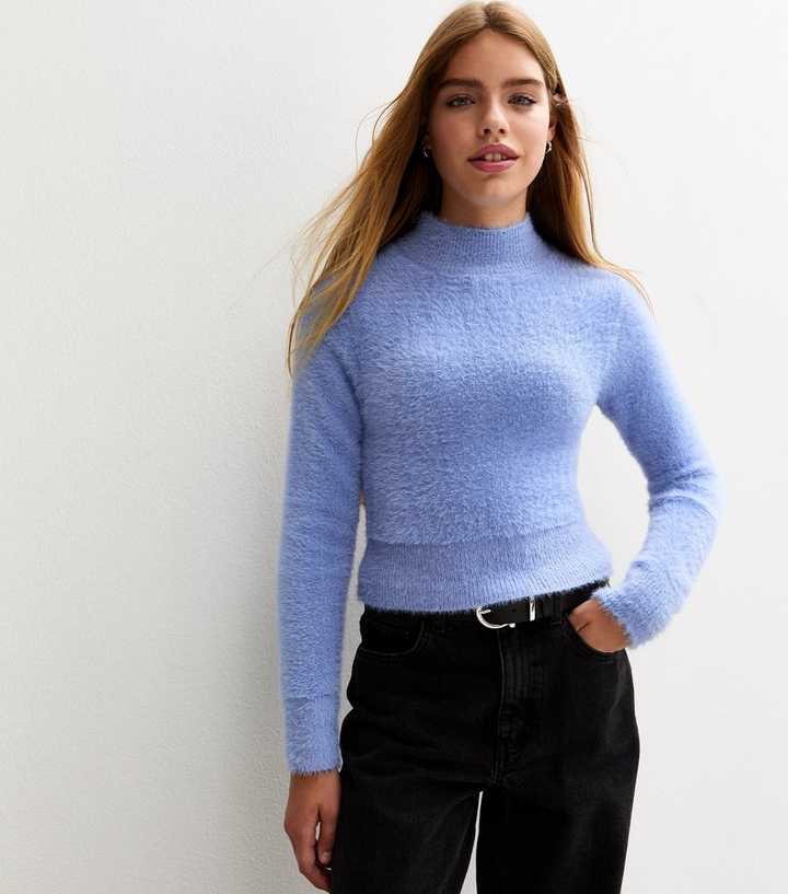 Girls Light Blue Textured Knit High Neck Jumper | New Look