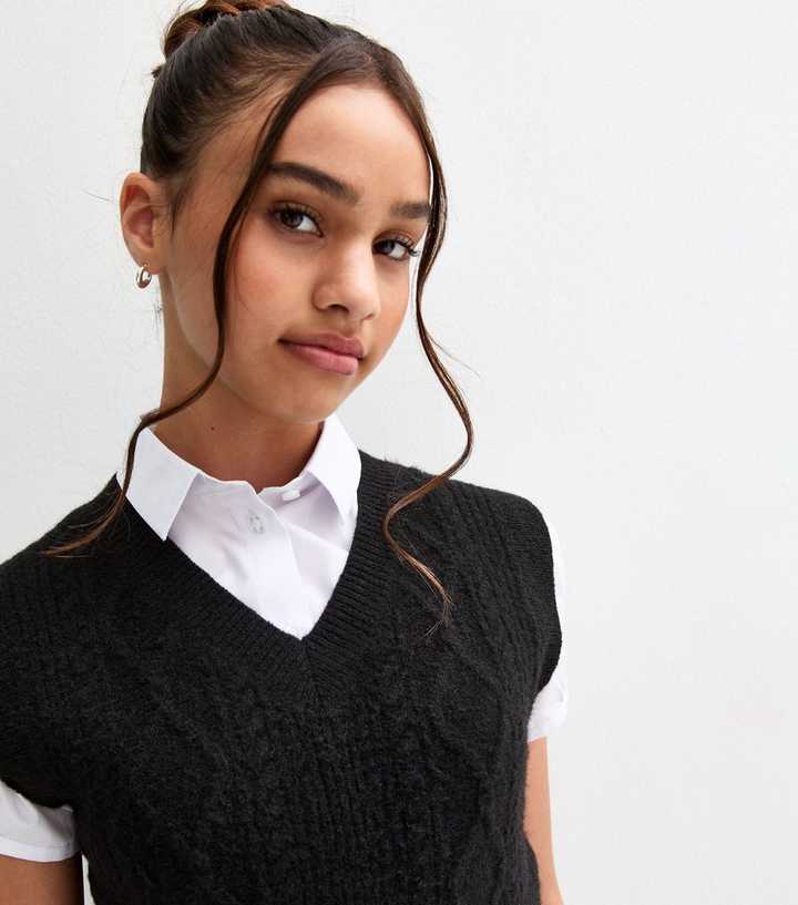 Girls Black Cable Knit School Vest | New Look