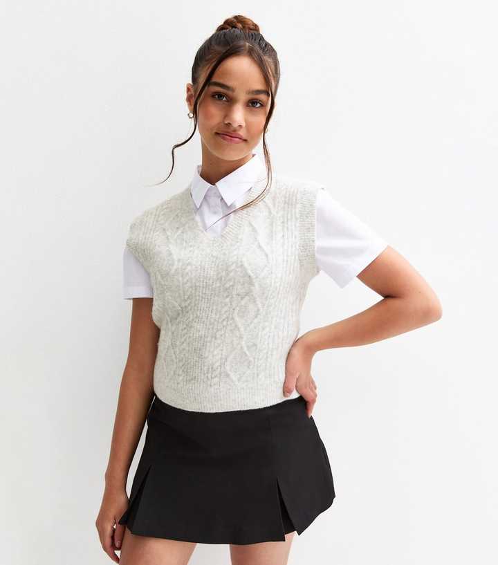 Girls Grey Cable Knit School Vest | New Look