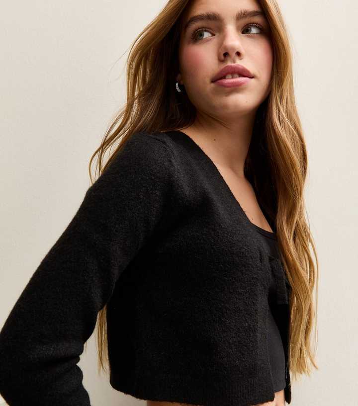 Girls Black Grey Knitted School Cardigan | New Look