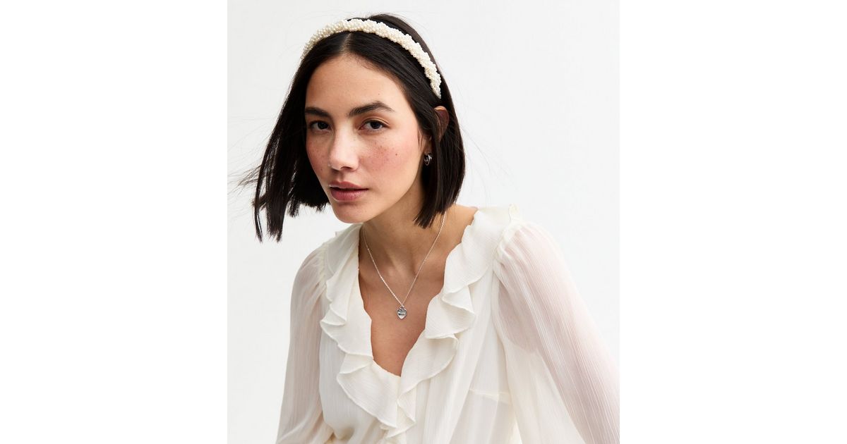 Cream Plaited Faux Pearl Headband | New Look