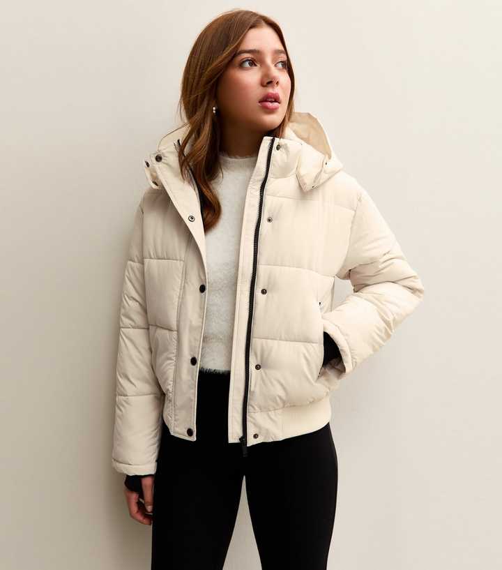 Girls Off White Hooded Puffer Jacket | New Look
