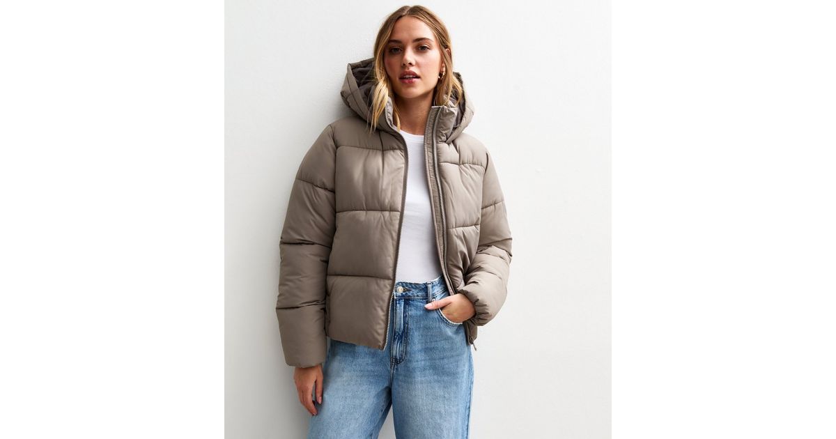 Mink Hooded Cropped Puffer Jacket | New Look