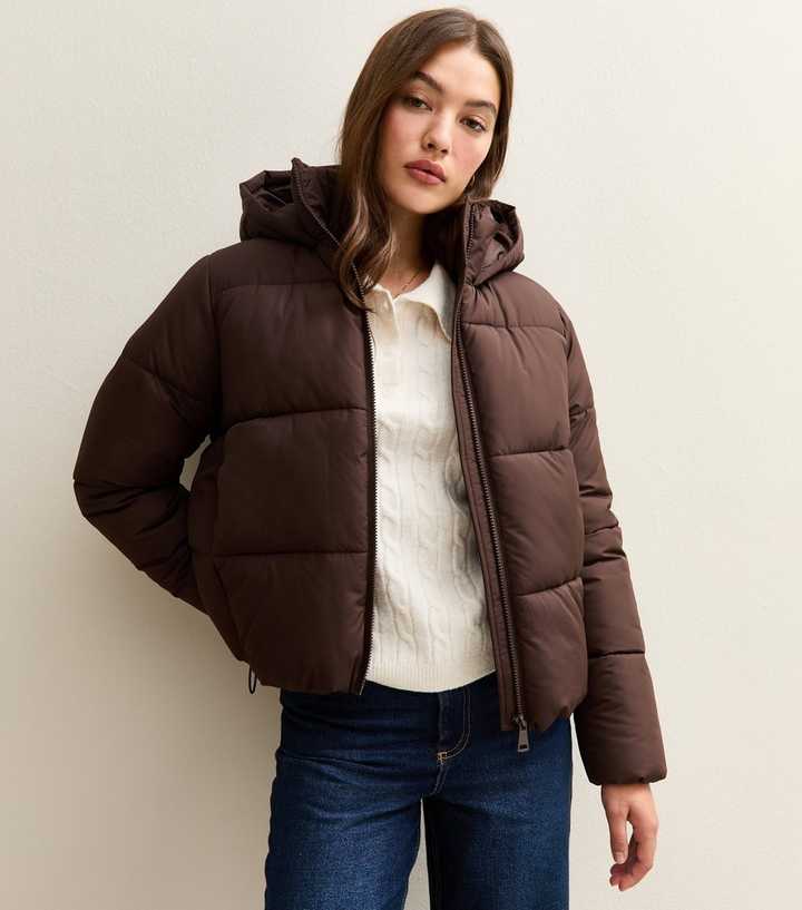Brown Hooded Cropped Puffer Jacket | New Look